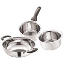 Buy Neelam Cookware Set - Silver, Kadhai + Tope + Sauce Pan, Stainless ...