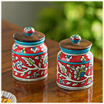 Buy ExclusiveLane Ceramic Multi Utility Storage Jars/Containers - Mughal Cylindrical Duo, Floral ...