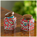 Buy ExclusiveLane Ceramic Multi Utility Storage Jars/Containers - Mughal Cuboidal Pair, Floral ...