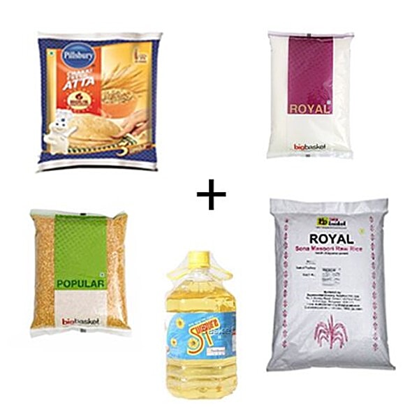 Buy bb Combo Rice 25kg + Sunflower Oil 5 ltr + Atta 10kg + Sugar 5kg ...