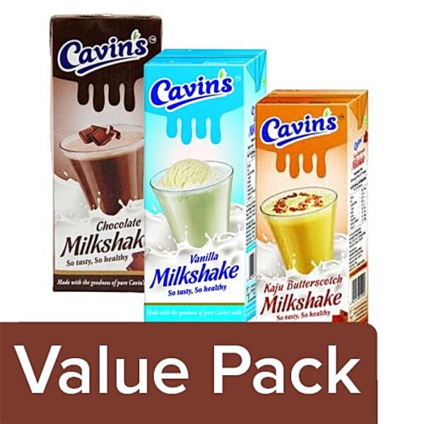 Buy Cavins Milkshake - Chocolate 180 Ml + Vanilla 180 Ml + Kaju ...