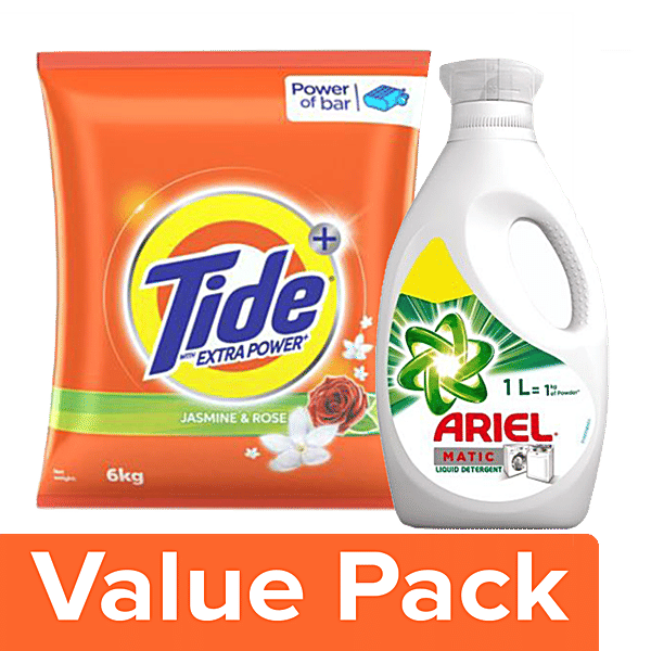 Buy bb Combo Tide Plus Washing Powder Jasmine & Rose 6 kg + Ariel Matic ...