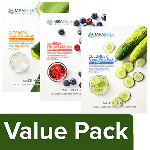 Buy Mirabelle Sheet Mask For Fresh & Lively Skin (Pack of 3) Online at ...