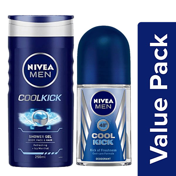 Buy NIVEA Cool Kick Men's Grooming Combo: Body Wash + Roll On - Longlasting Freshness Online at ...
