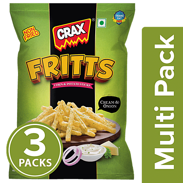 Buy Crax Fritts - Cream & Onion, Corn & Potato Sticks, Non-fried, Yummy ...