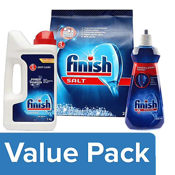 Buy Finish Dishwasher Power Powder Detergent 1 kg + Rinse Aid 400 ml ...