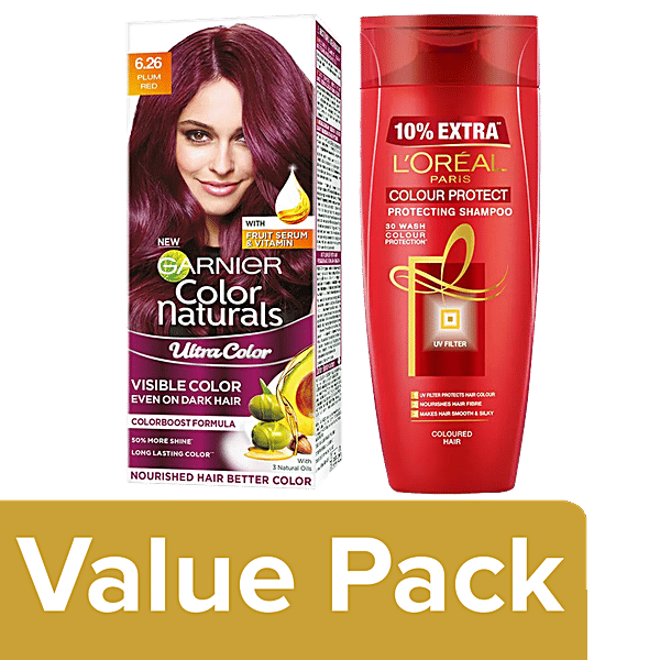 Buy bb Combo Garnier Ultra Hair Color Plum Red (55ml + 50g) + Loreal ...
