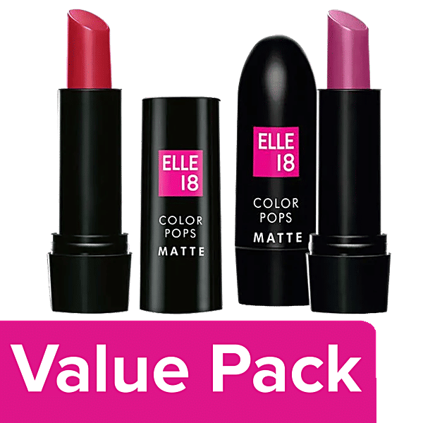 Buy Elle 18 Color Pops Matte Lip Colour - Berry Bestie + Super Pink, 4. ...