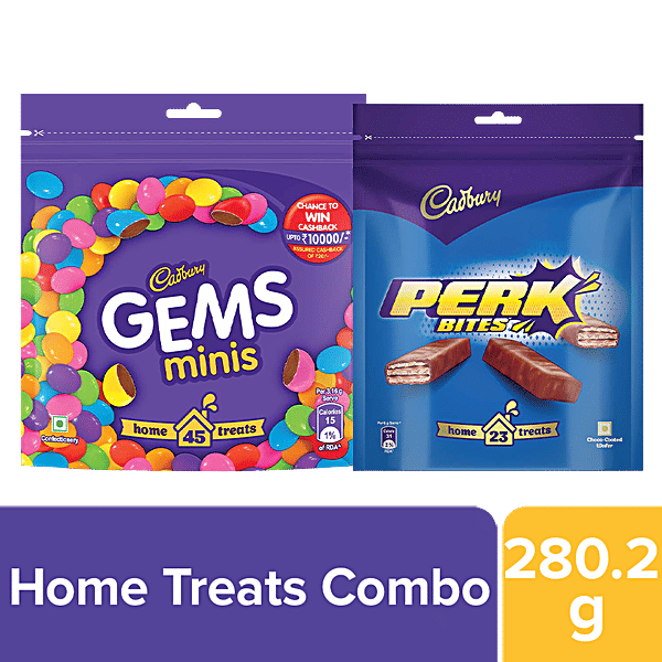 Buy Cadbury Perk Chocolate Coated Wafer, Home Treats, 138 g + Gems ...