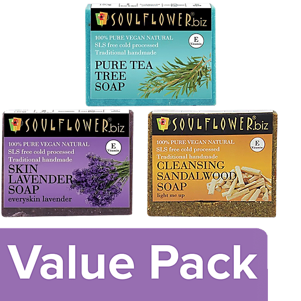 Buy Soulflower Lavender Soap + Cleansing Sandalwood Soap + Pure Tea ...
