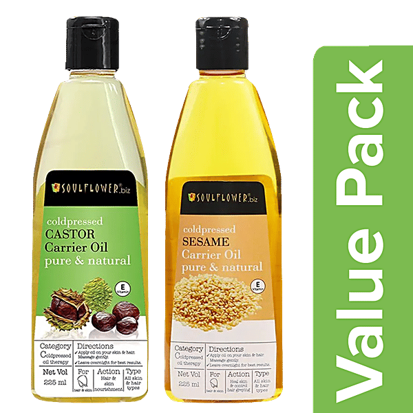 Buy Soulflower Cold Pressed Castor Oil 225 ml + Cold Pressed Sesame ...
