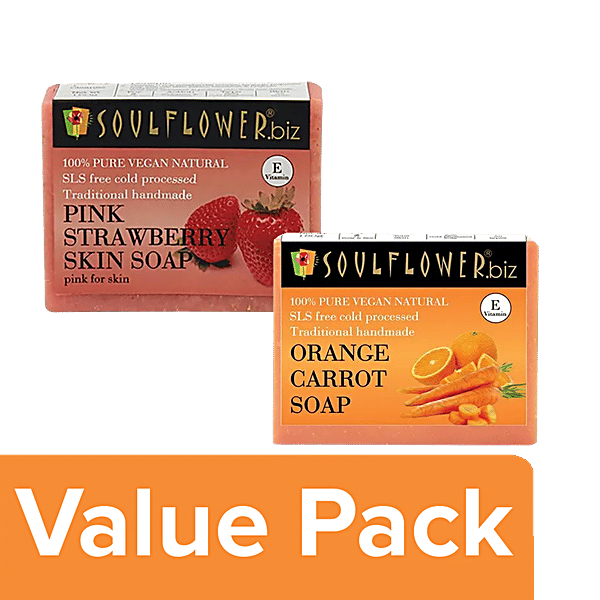 Buy Soulflower Orange Carrot Soap + Strawberry Soap each of 150g Online ...