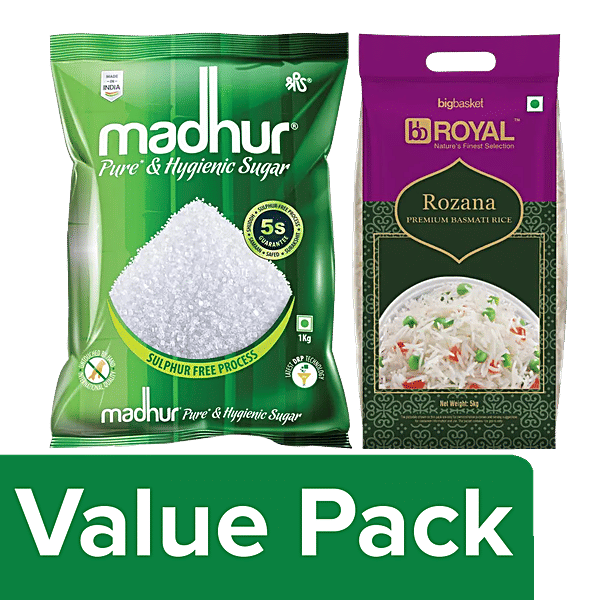 Buy Madhur Sugar - Refined 1 kg + BB Royal Basmati Rice Rozana ...