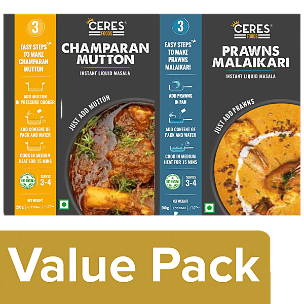 Buy Ceres Foods Champaran Mutton + Prawns Malaikari, 200 g Each Online ...
