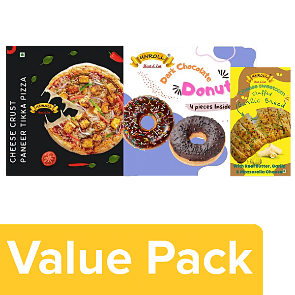 Buy UNROLL Paneer Tikka Pizza + Dark Chocolate Donuts + Cheese ...