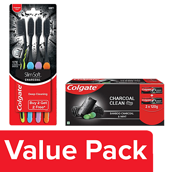 Buy Colgate Charcoal Clean Toothpaste (120g x 2) + Slim Soft Charcoal ...