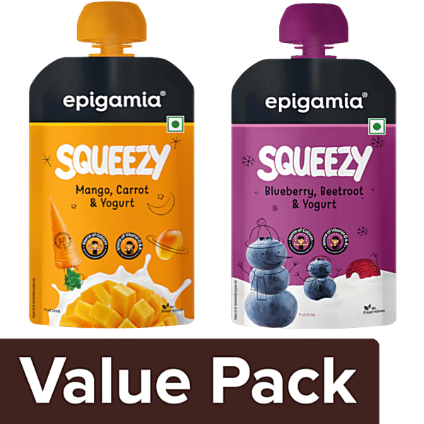 Buy Epigamia Squeezy Fruit Drink -Mango, Carrot &Yogurt 85g + Blueberry ...