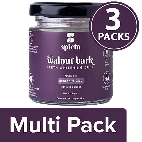Buy Spicta Walnut Bark Teeth Whitening Dust - With Bentonite Clay, Mint ...