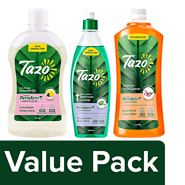 Buy Tazo Floor Cleaner, 1 L + Dishwash Liquid Gel, 550 ml + Bathroom ...