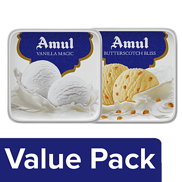 Buy Amul Ice Cream - Butterscotch Bliss + Vanilla Magic, Each 1 L ...