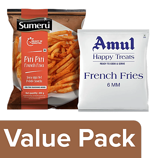 Buy bb Combo Sumeru Masala French Fries Piri Piri, 400g + Amul Happy ...