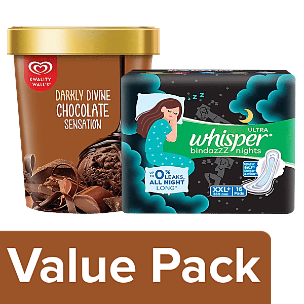 Buy bb Combo Whisper Ultra Overnight Pad XXL Plus,16pcs + Kwality Walls ...