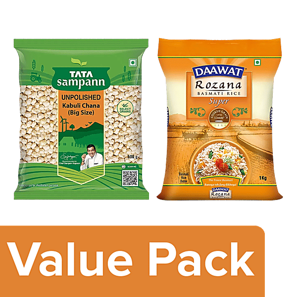 Buy bb Combo Daawat Rozana Basmati Rice 1 kg + Tata Sampann Kabuli ...