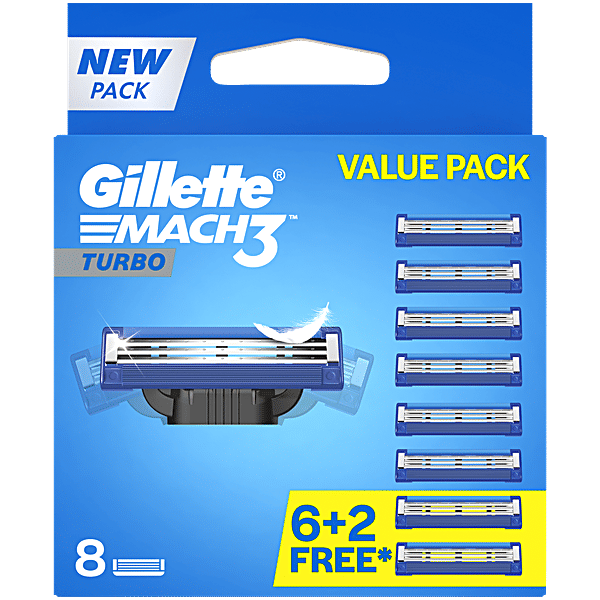 Buy Gillette Mach 3 Turbo Manual Shaving Razor Blades Cartridge 8 Pcs ...
