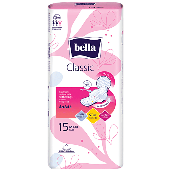 Buy Bella Classic Sanitary Napkins - Maxi, Drai Wings 15 pcs Pouch ...