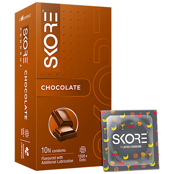 Buy Skore Condoms Chocolate Flavored Dotted Colored 10S Pack Online at ...