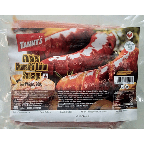 Buy Tannys Chicken - Cheese & Onion Sausages 200 gm Pouch Online at ...