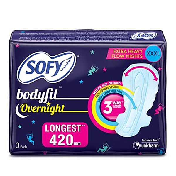 Buy Sofy Sanitary Pads - Body Fit Overnight, Xxxl 3 pcs Pouch Online at ...