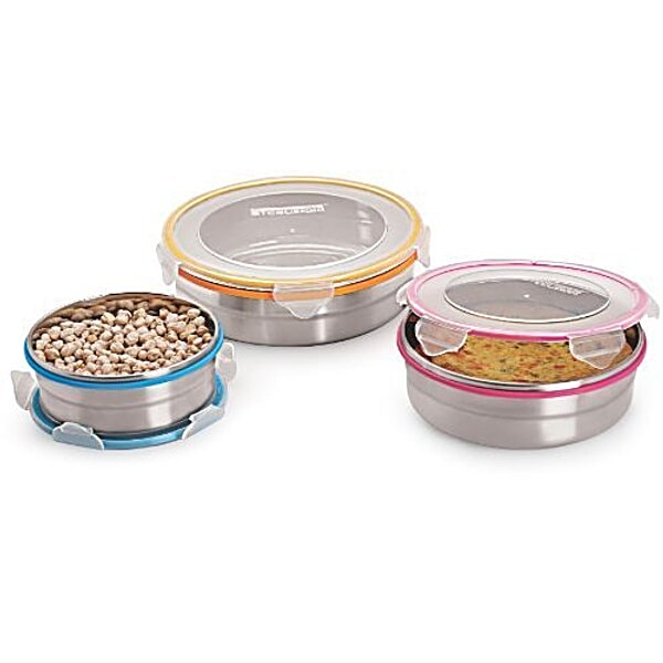Buy Steel Lock Airtight Storage Food Lock Steel Containers Cs 04 3 Pcs ...