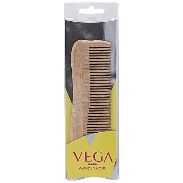Buy Vega Natural Wooden Styling Comb - HMWC-01, Colour May Vary Online ...