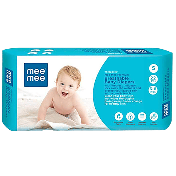 Buy Mee Mee Baby Premium Diapers Small Size White 22 Pcs Online At Best ...