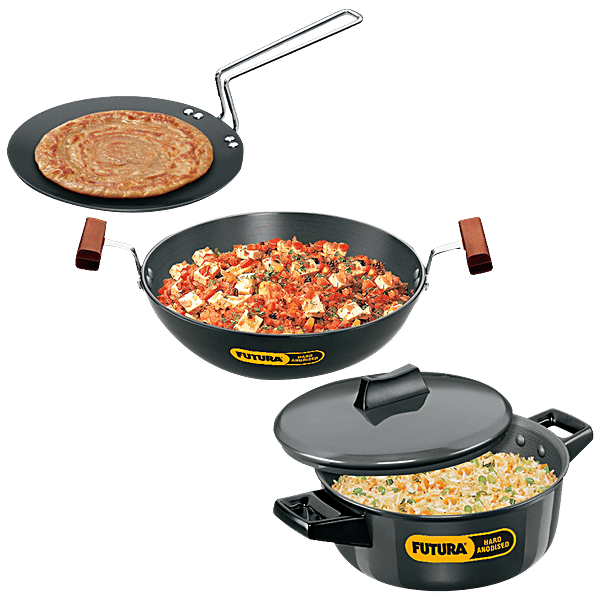 Buy Hawkins Hard Anodised Cookware Set Futura 1 3 Pcs Online At Best ...