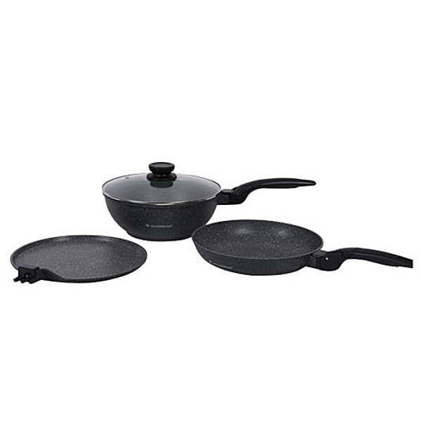 Buy Wonderchef Induction Base Non-Stick Cookware Set - Black, Dosa Tawa ...
