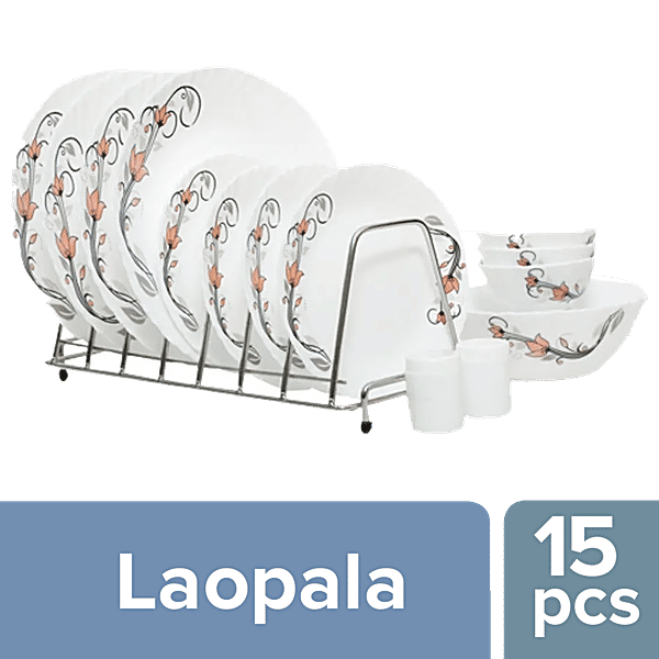 Buy LaOpala Dinner Set - Opalware, Scarlet Blooms, White Online at Best ...