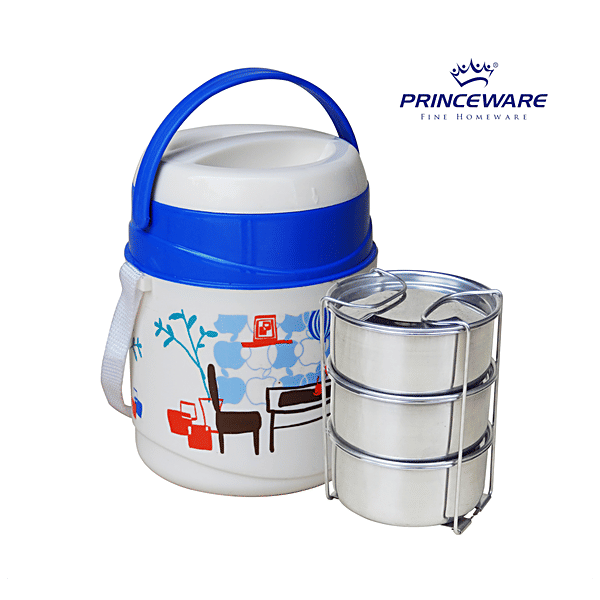 Buy Princeware Orbit Stainless Steel Lunch Box Insulated - 3 Deck, Blue ...