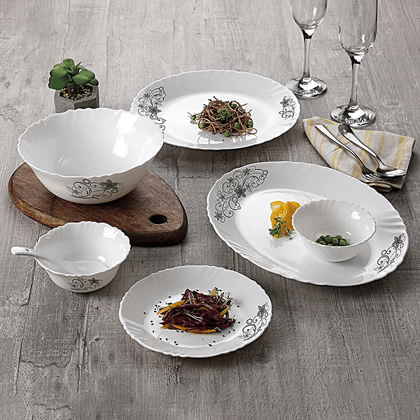 Buy Cello Dinner Set - Opalware, Camber Black, Imperial, White Online ...