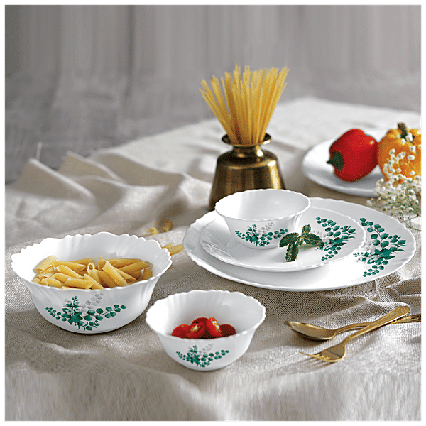 Buy Cello Dinner Set - Opalware, Aqua Leaves, Dazzle, White Online at ...