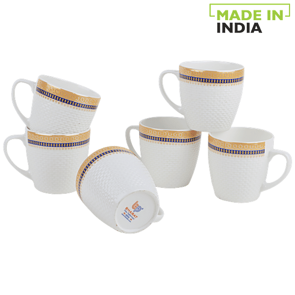 Buy BP Bharat Chai/Tea/Coffee Bonechina White Mugs - With Blue Design ...