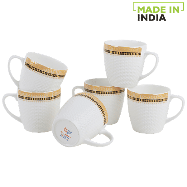 Buy BP Bharat Chai/Tea/Coffee Bonechina White Mugs - With Black Design ...