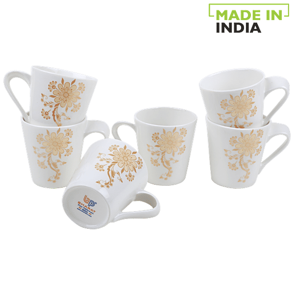 Buy BP Bharat Chai/Tea/Coffee Bonechina Orange & Golden Floral Mug ...