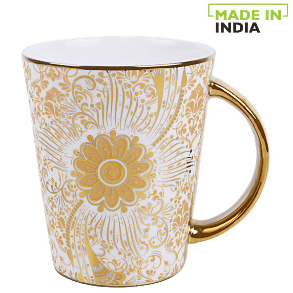 Buy BP Bharat Chai/Milk/Coffee Bonechina White With Golden Floral Print ...