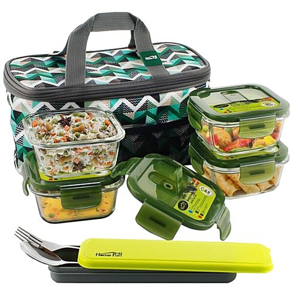 Buy Home Puff Borosilicate Glass Lunch Box/Tiffin Box - Premium, Square ...