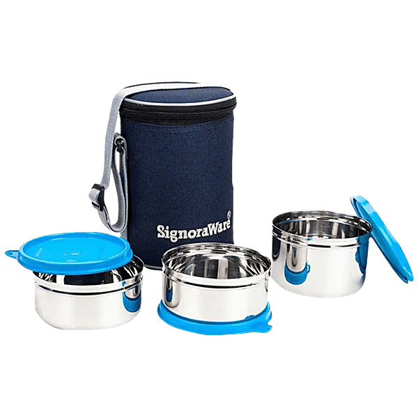 Buy Signoraware Lunch Box - Stainless Steel, Executive, Blue, Air-tight ...