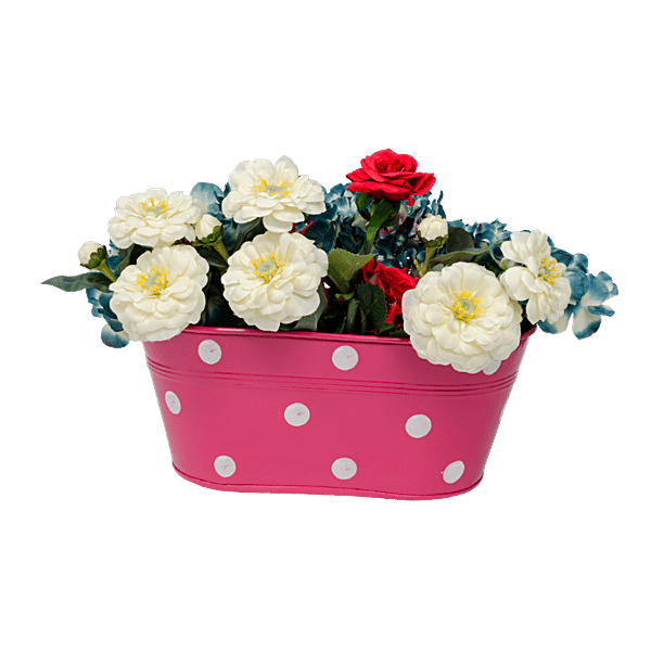 Buy Klassic Polka White Railing Metal Pot Planter - Pink, Medium Online ...
