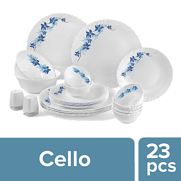 Buy Cello Dinner Set - Opalware, Blue Swirl, Dazzle, White Online at ...