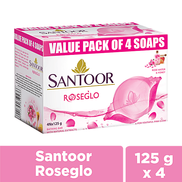 Buy Santoor Rose Glo Soap with Rose Water & Honey Online at Best Price ...